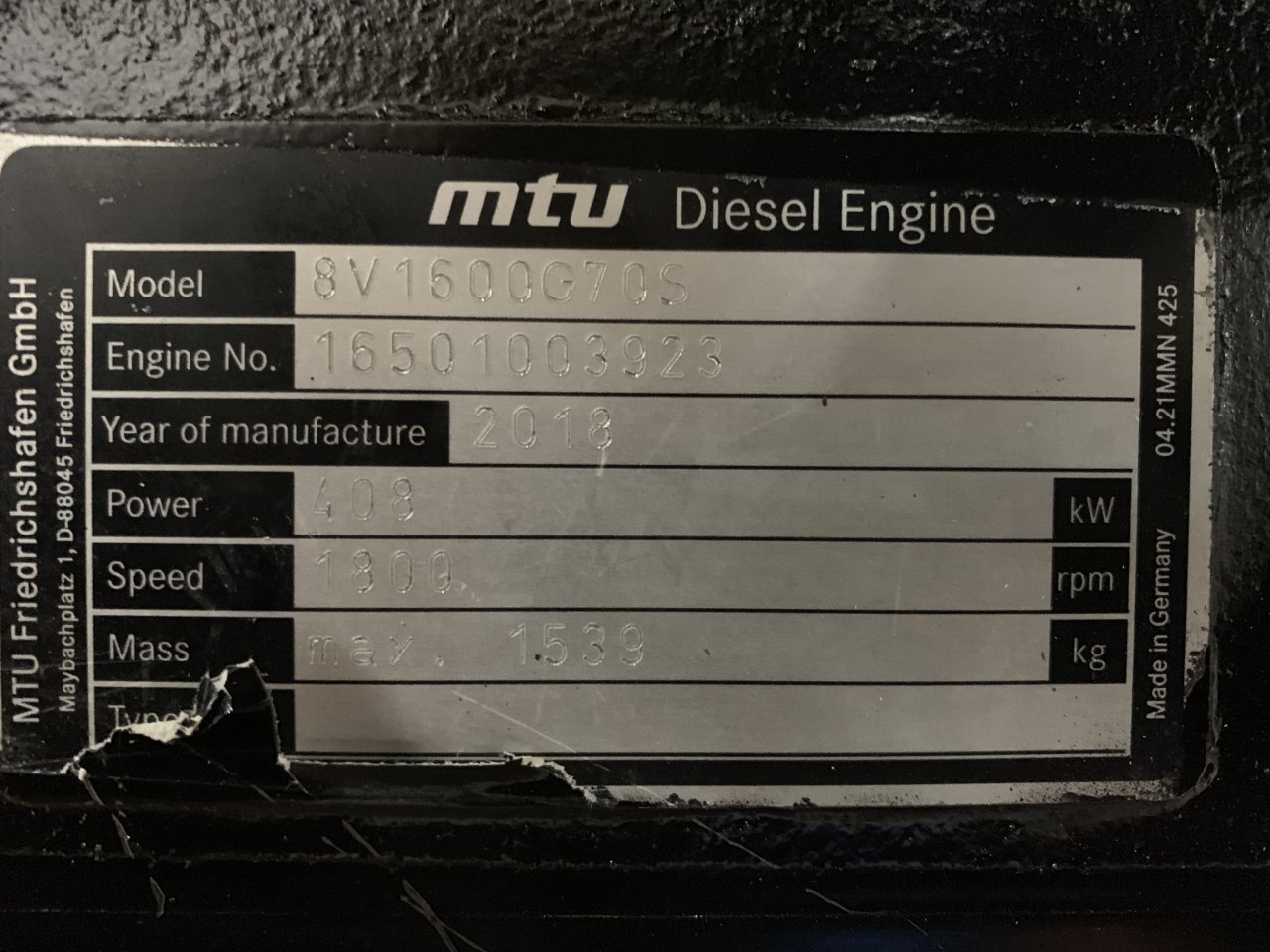 MTU 12V1600 Engine Assembly for Sale