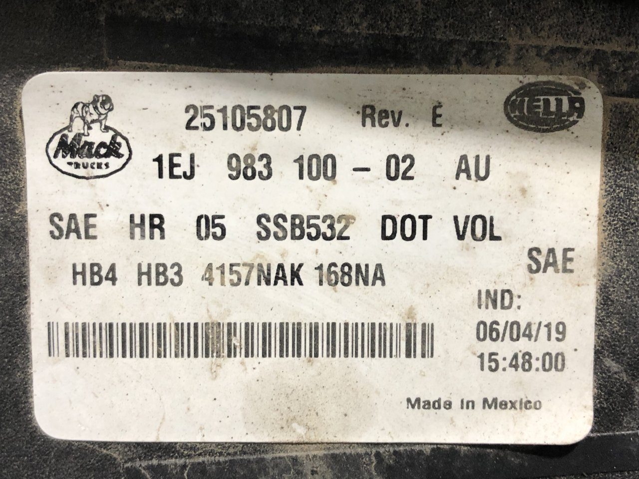 25105807 | Mack GRF9 Headlamp for Sale