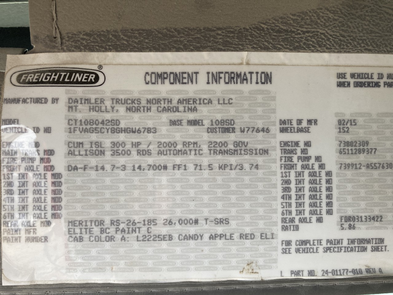 Freightliner 108SD Parts Unit for Sale