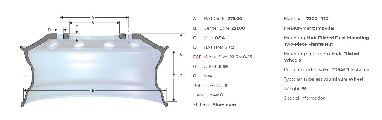 29348SP | Pilot 22.5 ALUM Wheel for Sale